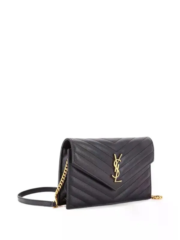 Saint Laurent Classic Monogram Wallet On Chain Matelasse Chevron Leather Small Crossbody Bag - Black