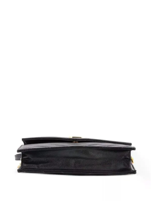 Saint Laurent Classic Monogram Wallet On Chain Matelasse Chevron Leather Small Crossbody Bag - Black