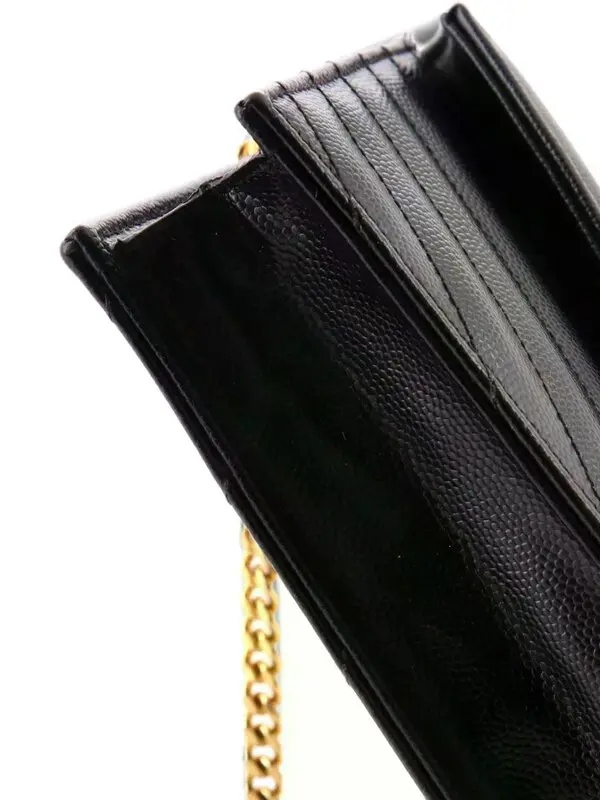 Saint Laurent Classic Monogram Wallet On Chain Matelasse Chevron Leather Small Crossbody Bag - Black