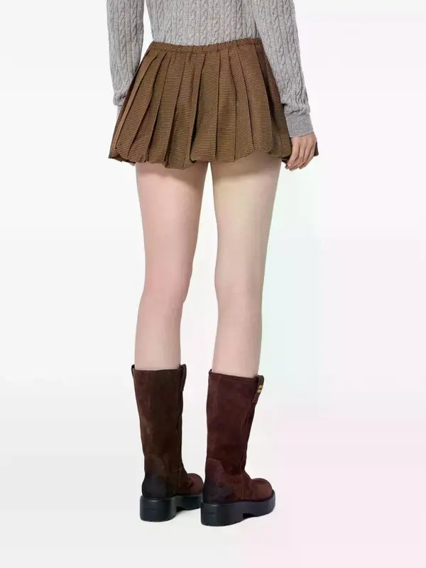 Miu Miu Pleated Gingham-check Mini Skirt - Brown