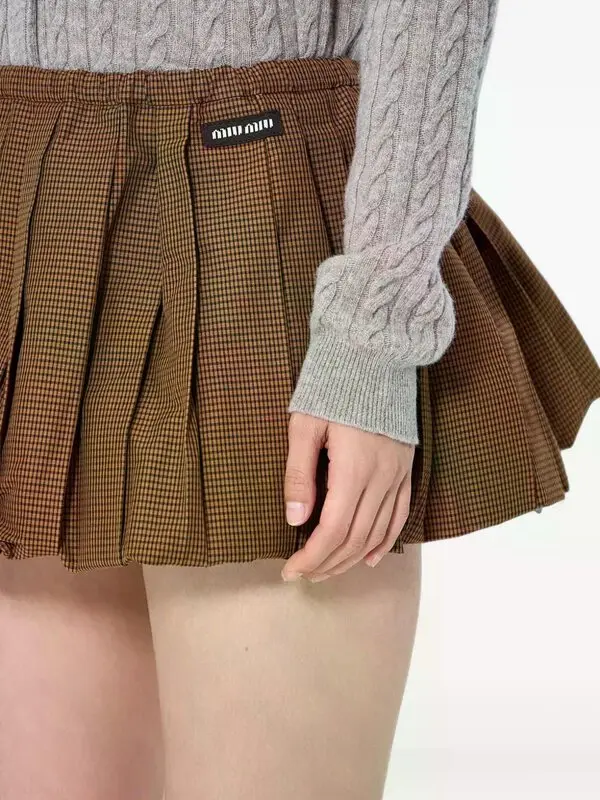 Miu Miu Pleated Gingham-check Mini Skirt