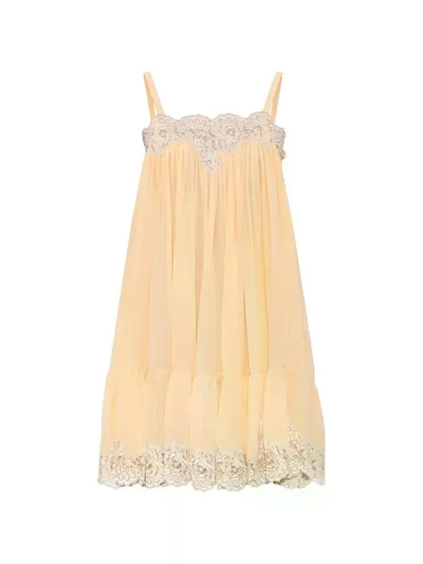 Chloé Lace-trimmed Pleated Mini Dress - Orange