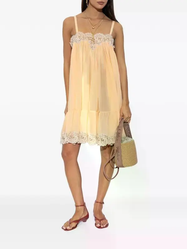Chloé Lace-trimmed Pleated Mini Dress