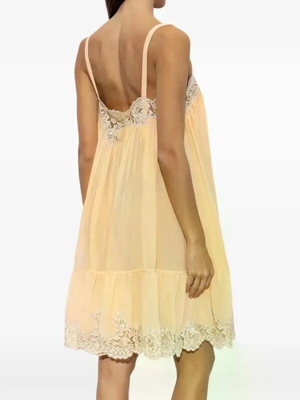 Chloé Lace-trimmed Pleated Mini Dress