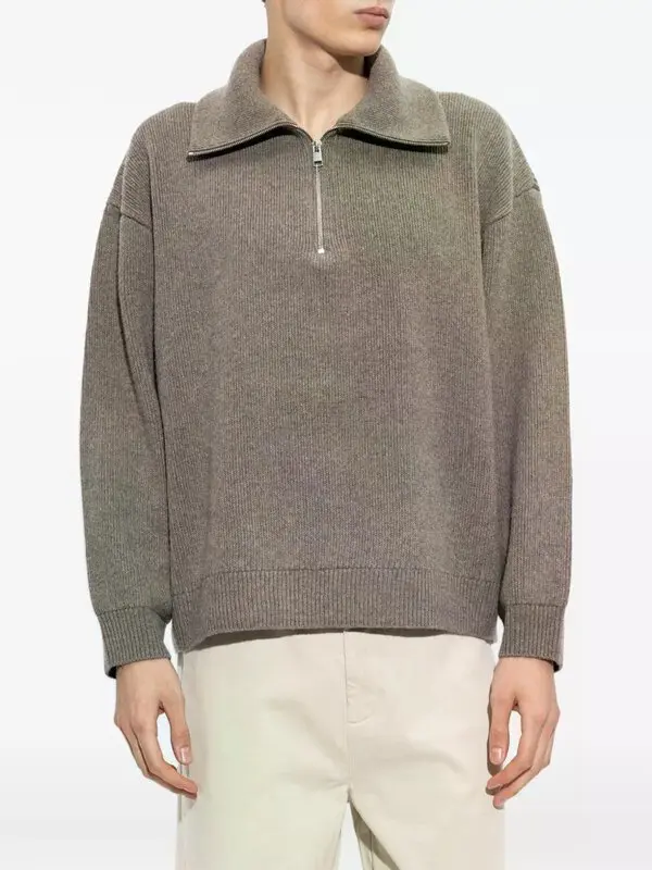 FRAME Retro Ribbed-knit Half-zip Sweater