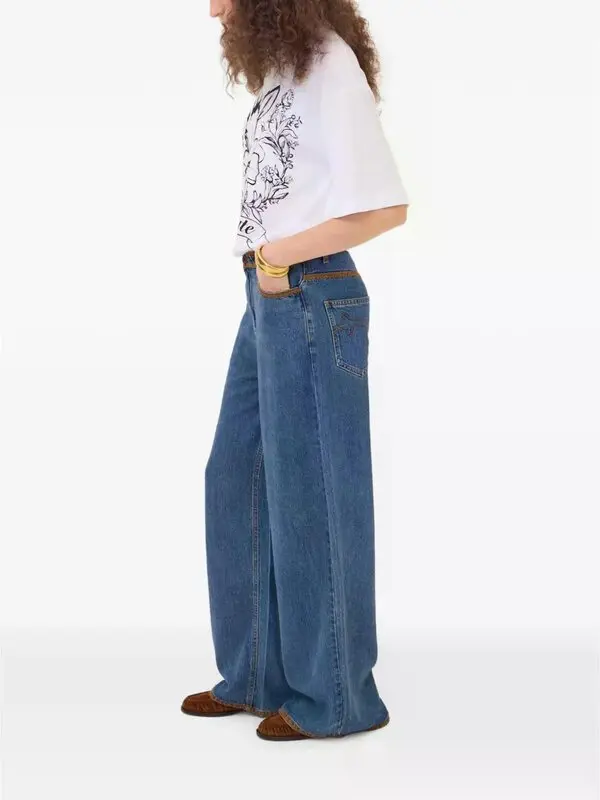 OTTOD'AME Embroidered Wide-leg Jeans