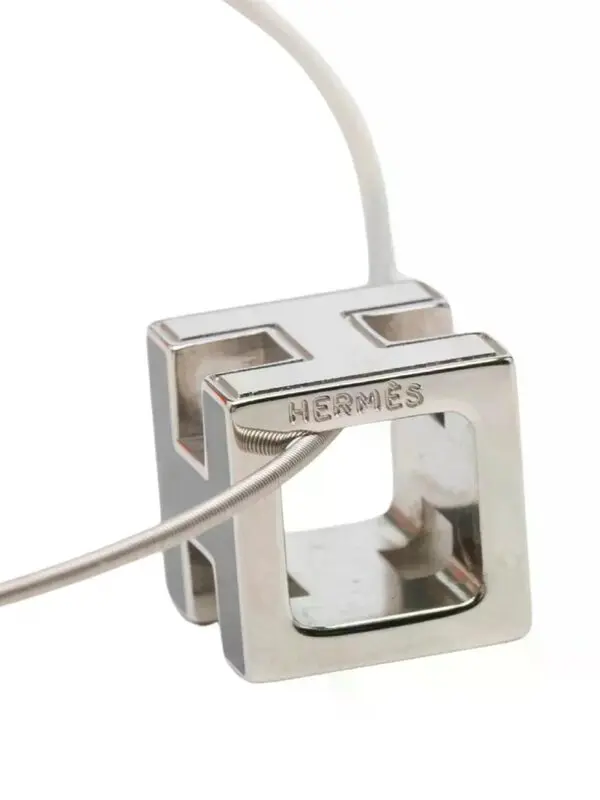 Hermès 2000-2026 Palladium Plated Enamel Cage D H Pendant Necklace Costume Necklace - Black