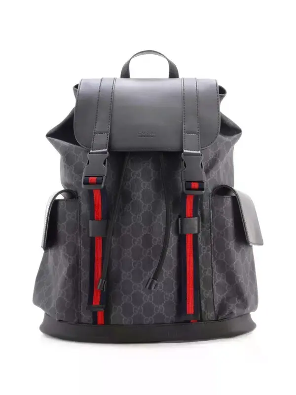 Gucci Double Pocket Buckle Gg Coated Canvas Large Backpack