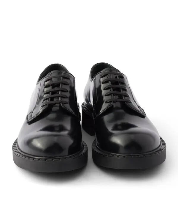 Prada Chocolate Brushed Leather Derby Shoes