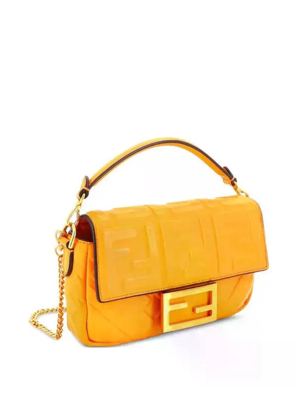 Fendi Baguette Nm Bag Zucca Embossed Leather Mini Crossbody Bag - Orange