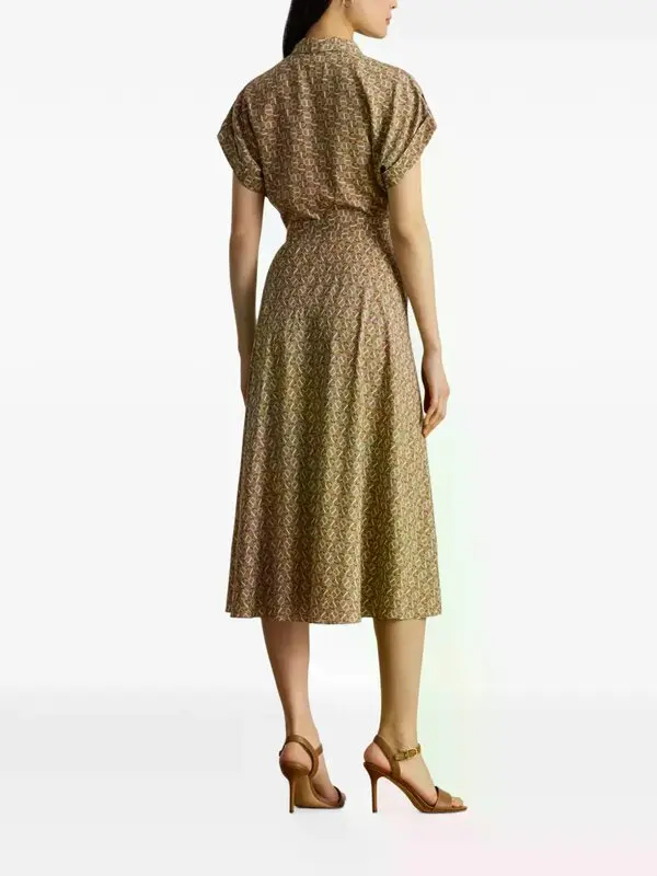 Ralph Lauren Monogram-print Belted Midi Dress