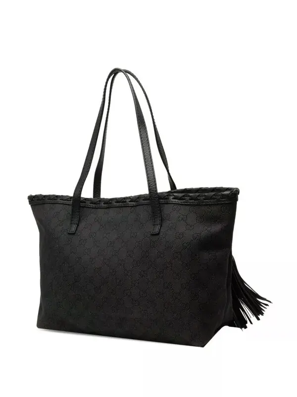 Gucci 2000-2015 Gg Denim Bamboo Tassel Tote Bag - Black