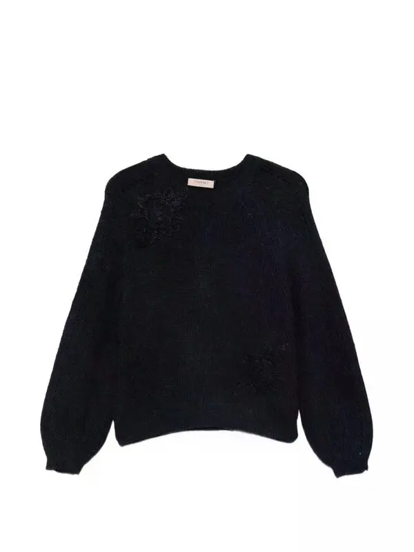 TWINSET Floral-appliqué Raglan-sleeve Sweater - Blue