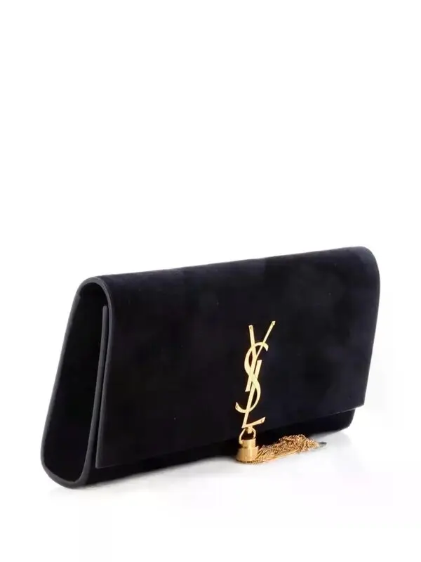 Saint Laurent Classic Monogram Tassel Suede Long Clutch Bag