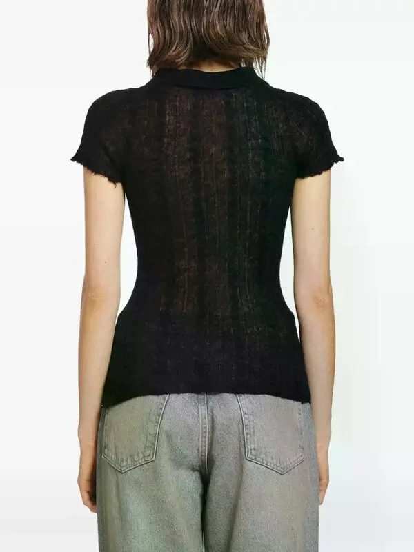 HAIKURE Semi-sheer Cable-knit Polo Shirt