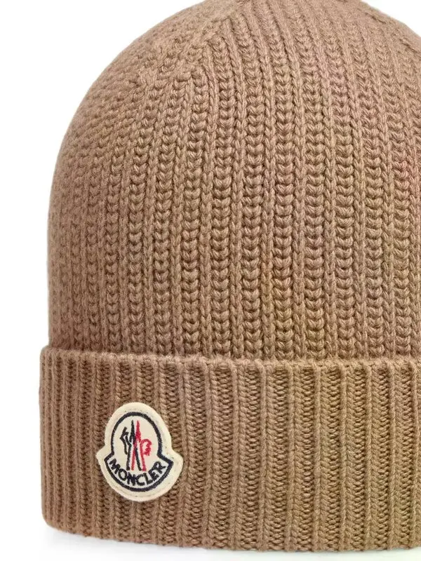Moncler Logo-patch Ribbed-knit Beanie Hat