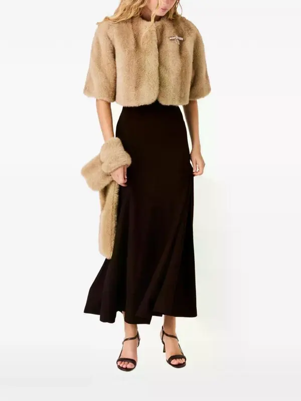 Maje Bow-embellished Faux-fur Coat - Neutrals