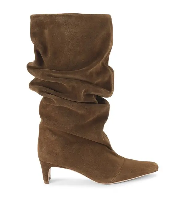 Staud Suede Wally Slouch Heeled Boots 55 - Brown