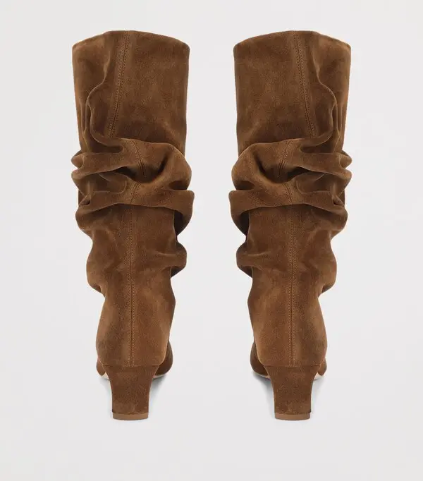 Staud Suede Wally Slouch Heeled Boots 55 - Brown