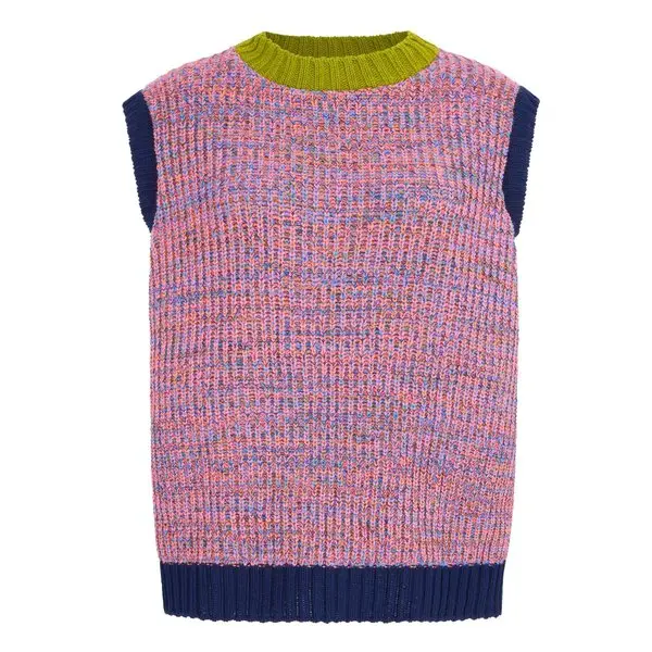 CARA & THE SKY Ada Slipover Side Split Knitted Vest In Navy