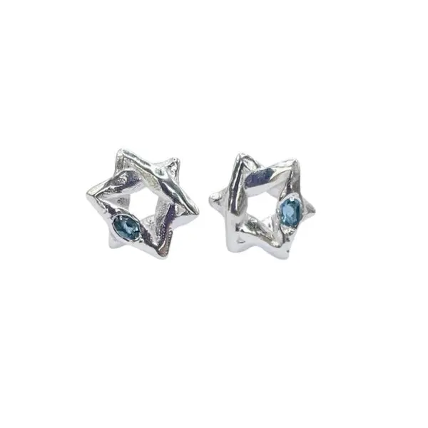 AMY DELSON JEWELRY Blue / Silver Davida London Blue Topaz Sterling Silver Star Stud Earrings - Blue/silver
