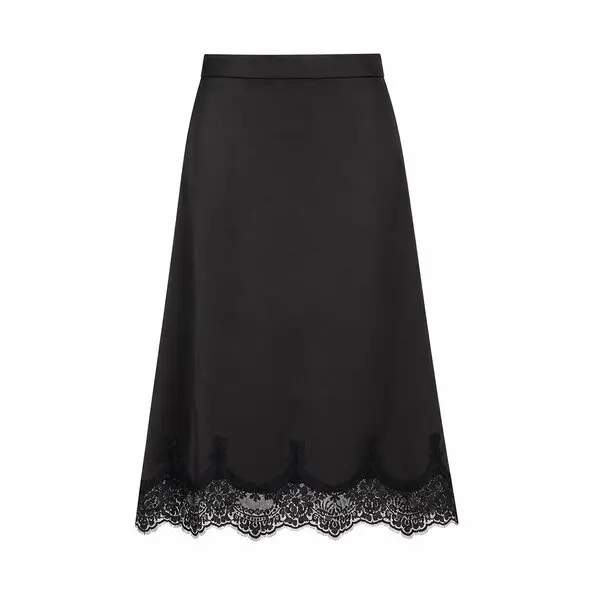 YUMI Satin Midi Skirt With Lace Trims
