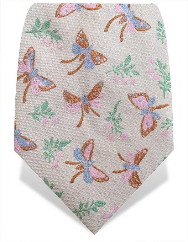 GRESHAM BLAKE Cream Butterfly Silk Tie - Pink