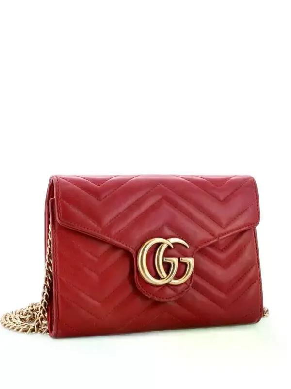 Gucci Gg Marmont Chain Wallet Matelasse Leather Mini Crossbody Bag - Red