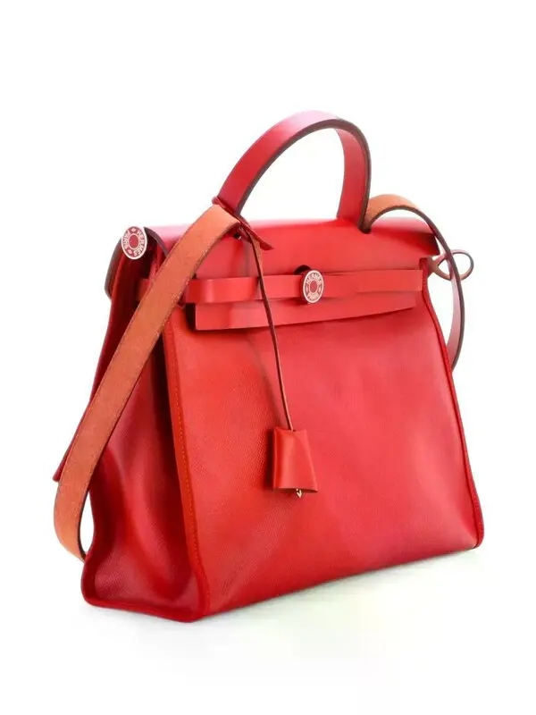 Hermès Herbag Zip Berline Vache Canvas And Leather 31 Shoulder Bag - Red