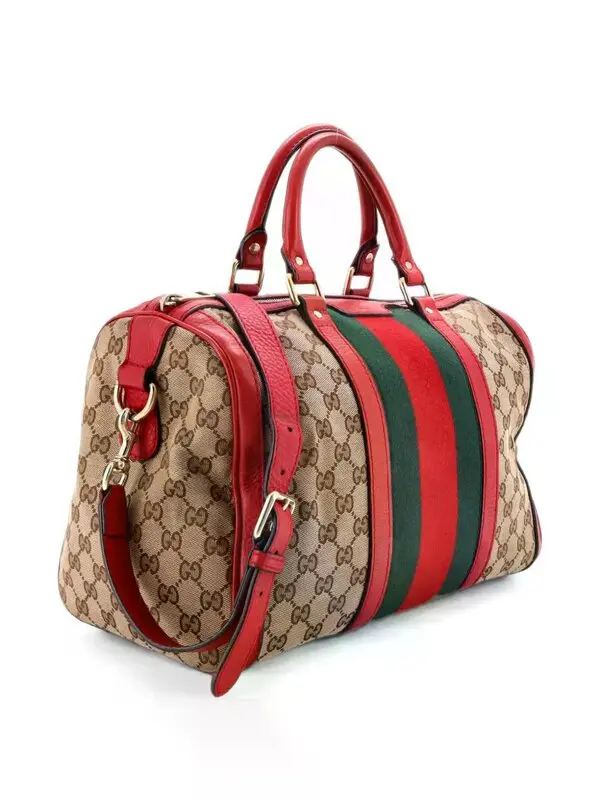 Gucci Vintage Web Boston Bag Gg Canvas Medium Satchel - Brown