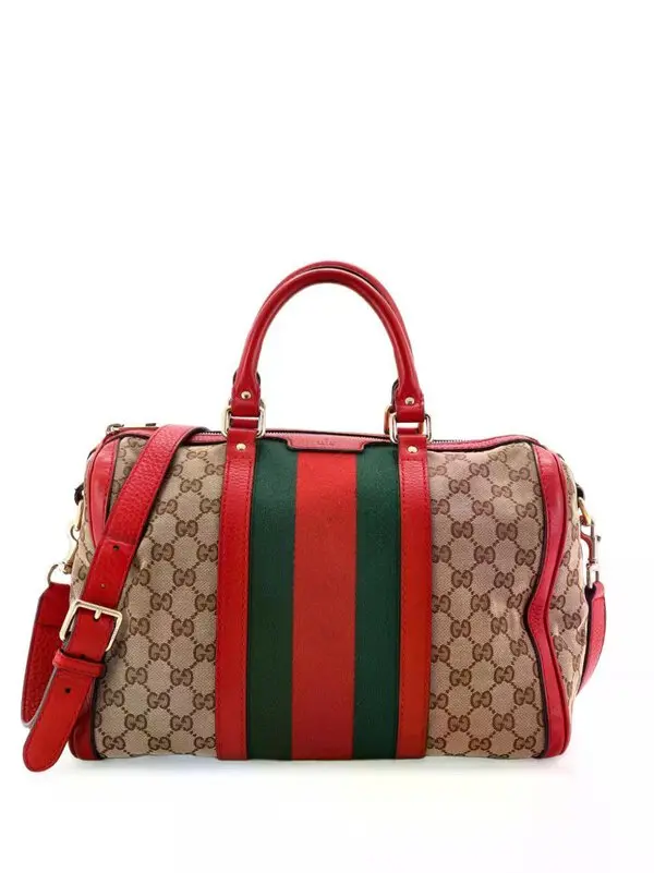 Gucci Vintage Web Boston Bag Gg Canvas Medium Satchel - Brown