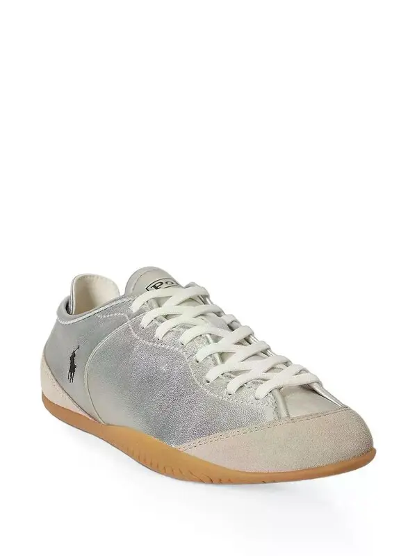 Polo Ralph Lauren Logo-embroidered Metallic Sneakers - Silver