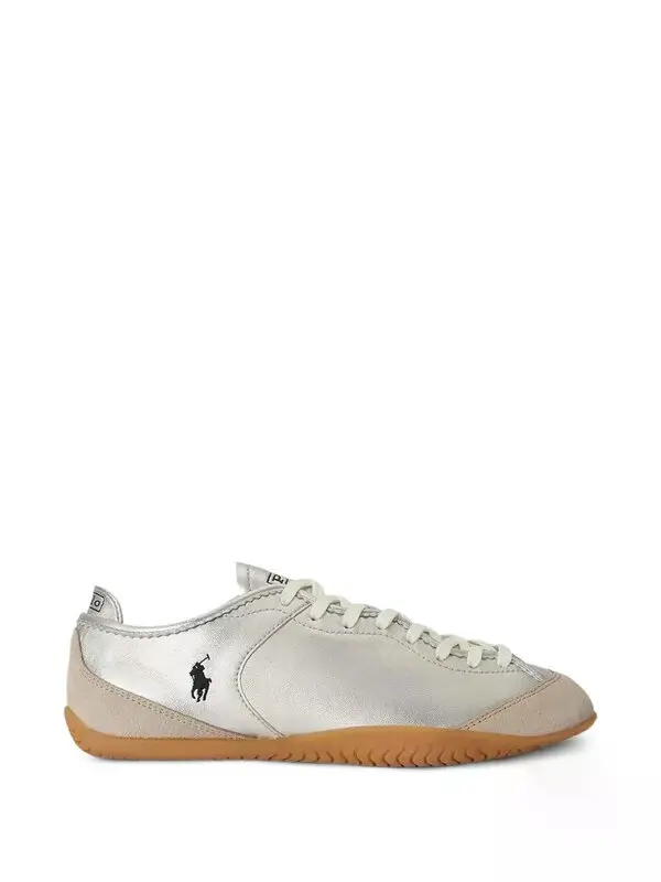 Polo Ralph Lauren Logo-embroidered Metallic Sneakers - Silver