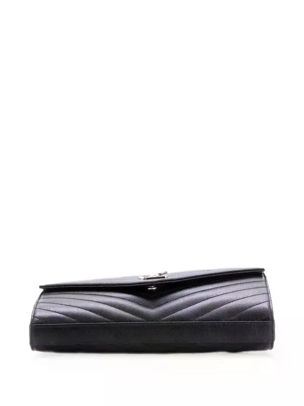 Saint Laurent Classic Monogram Wallet On Chain Matelasse Chevron Leather Medium Crossbody Bag