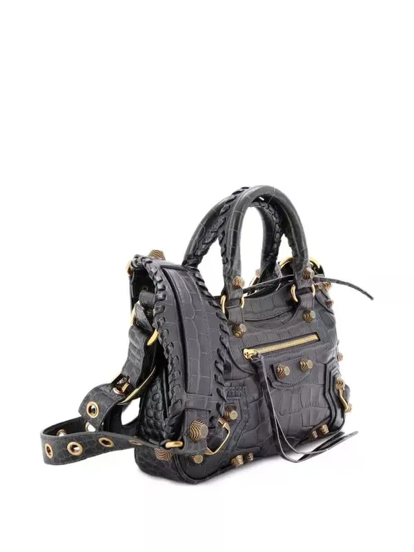 Balenciaga Le Cagole Giant Studs Crocodile Embossed Leather Small Tote Bag