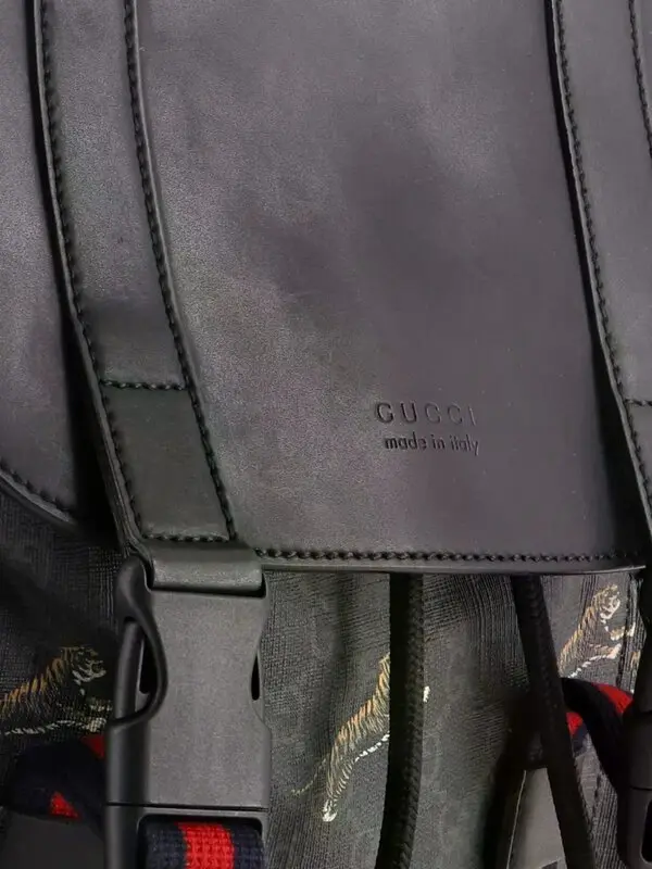 Gucci Double Pocket Buckle Printed Gg Coated Canvas Large Backpack