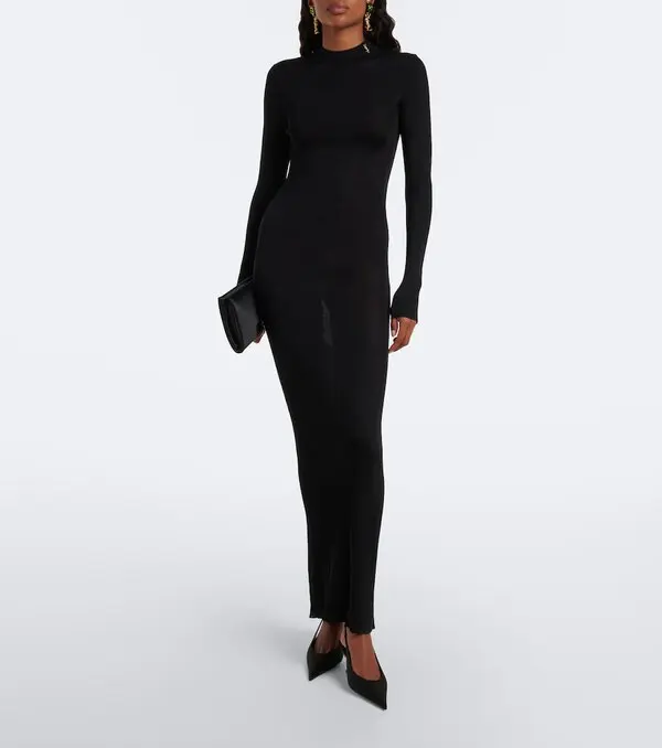 Saint Laurent Cassandre Ribbed-knit Silk Maxi Dress