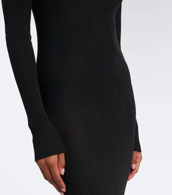 Saint Laurent Cassandre Ribbed-knit Silk Maxi Dress