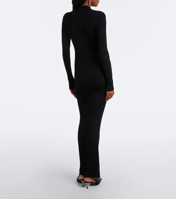 Saint Laurent Cassandre Ribbed-knit Silk Maxi Dress
