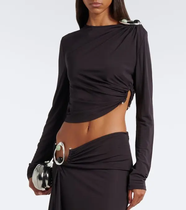 Christopher Esber Orica Crystal Ruched Jersey Crop Top