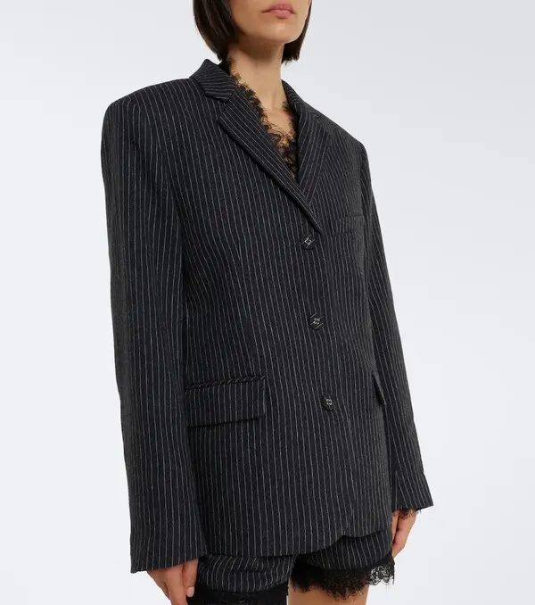 GANNI Pinstripe Flannel Blazer