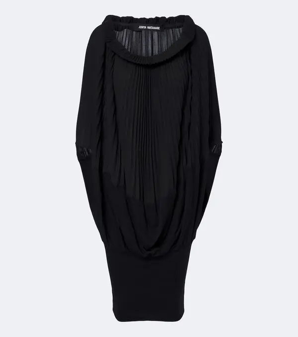 Junya Watanabe Pleated Wool-paneled Midi Dress