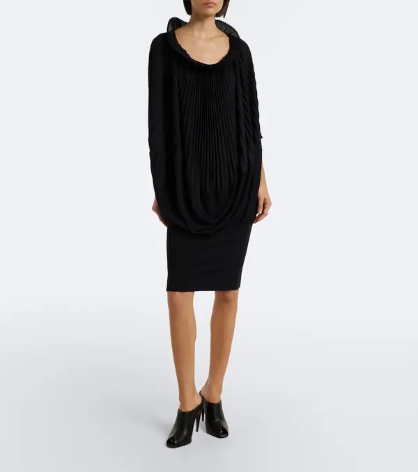 Junya Watanabe Pleated Wool-paneled Midi Dress