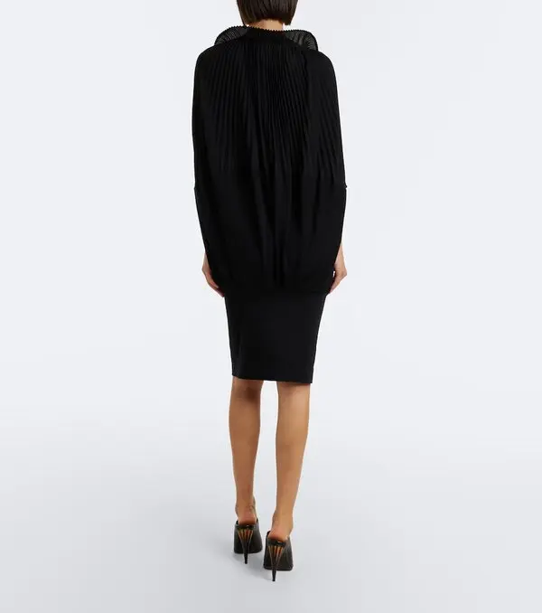 Junya Watanabe Pleated Wool-paneled Midi Dress