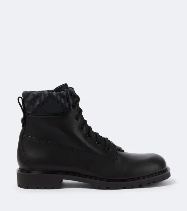 Burberry Check Leather Ankle Boots