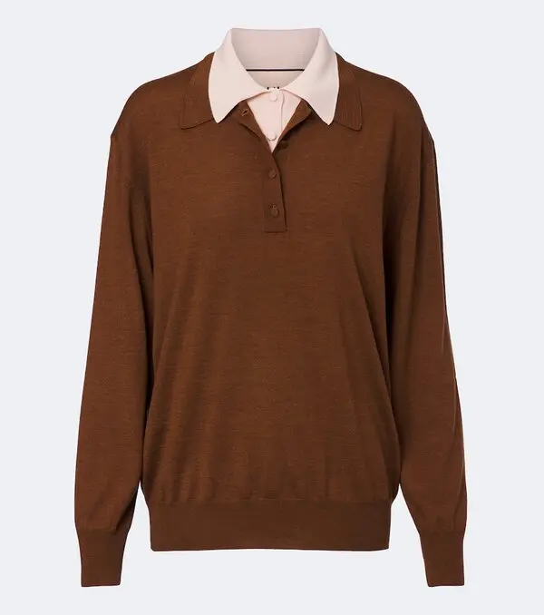Plan C Layered Wool And Silk Polo Sweater