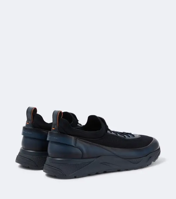 Santoni Leather-trimmed Knitted Sneakers