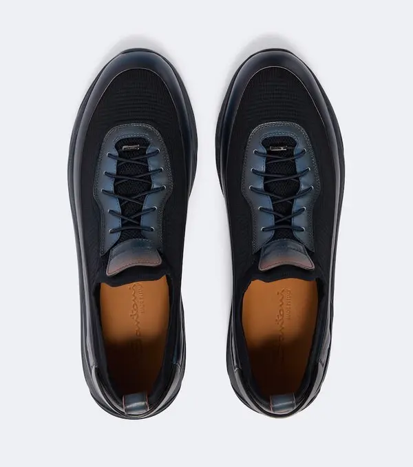 Santoni Leather-trimmed Knitted Sneakers