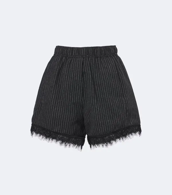 GANNI Lace-trimmed Pinstripe Flannel Shorts - Grey