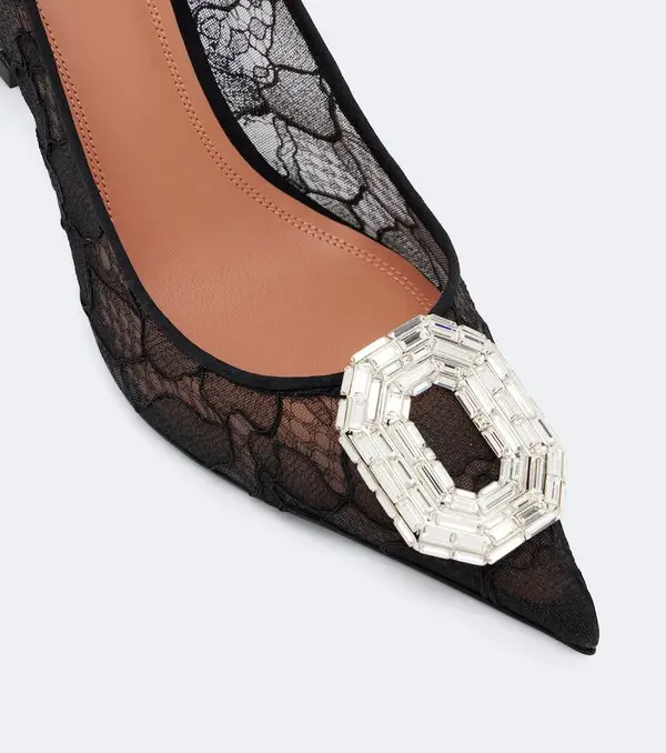 Amina Muaddi Camelia Embellished Lace Pumps
